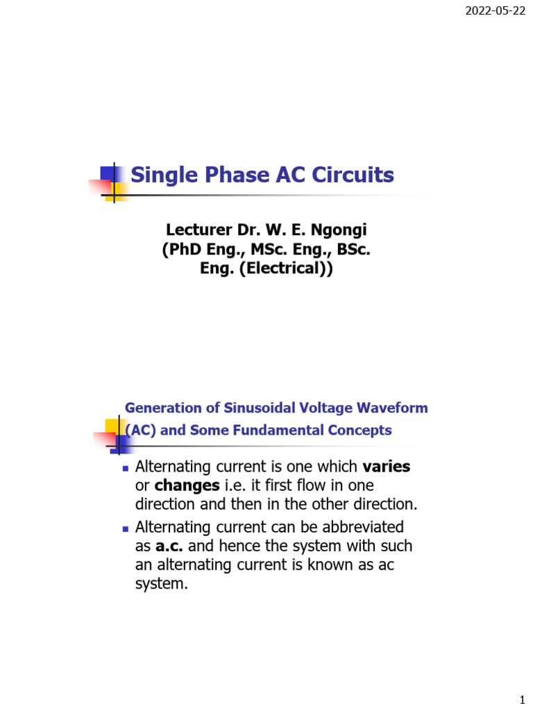 Single Phase AC Circuits 2022 | PDF | Root Mean Square | Amplitude
