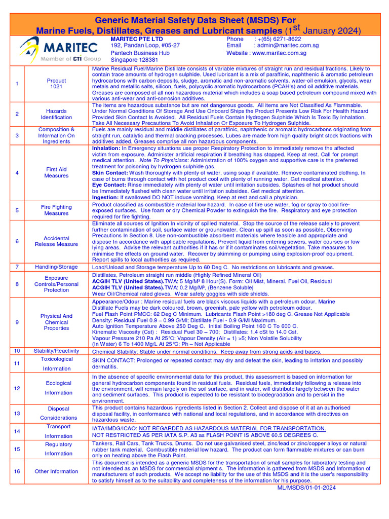 Maritec_MSDS_2024 | Download Free PDF | Petroleum | Fuel Oil