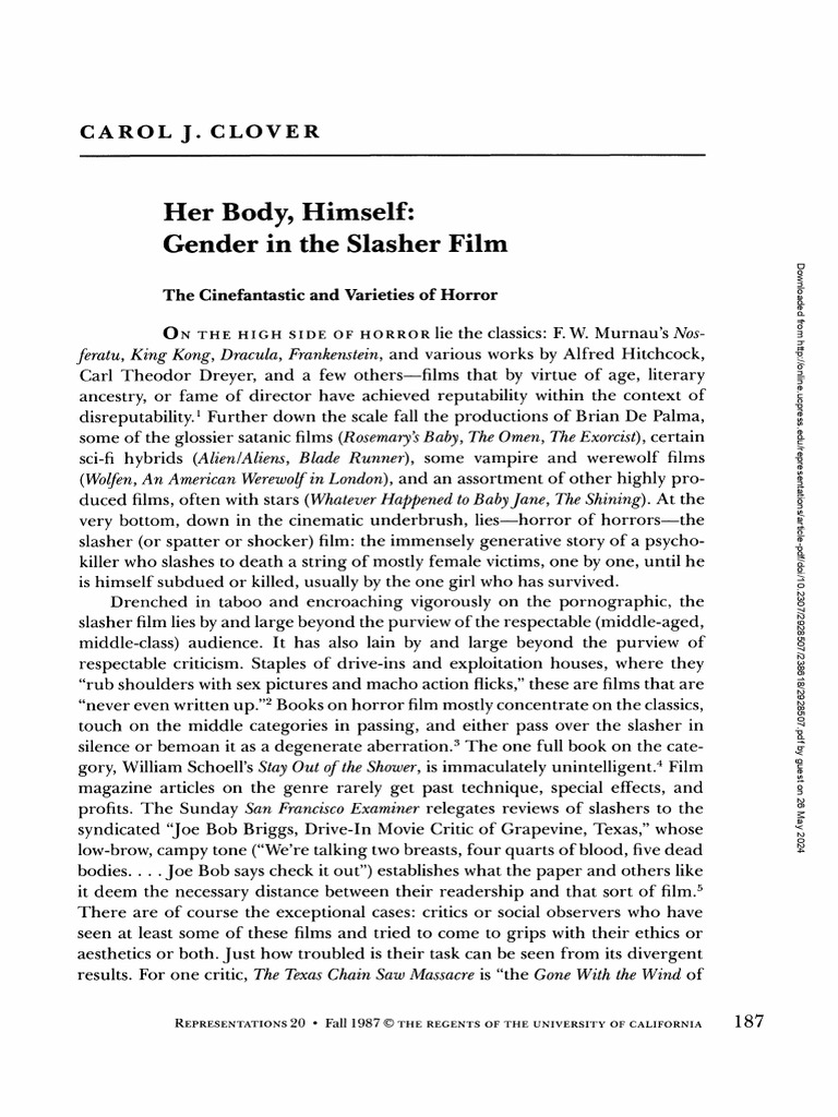 Her Body, Himself - Gender in The Slasher Film by Carol J. Clover | PDF | Horror Films