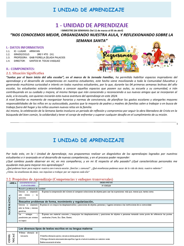 1.- UNIDAD DE APRENDIZAJE N° 001 - 2024 - ARRAYAN | PDF | Aprendizaje | Las emociones