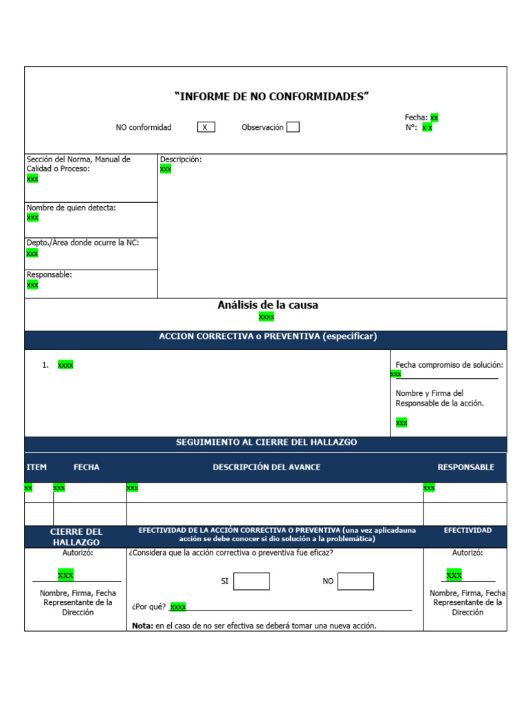 Informe De No Conformidad Pdf 6490