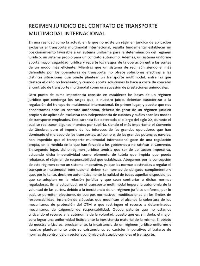 Regimen Juridico Del Contrato de Transporte Multimodal Internacional ...