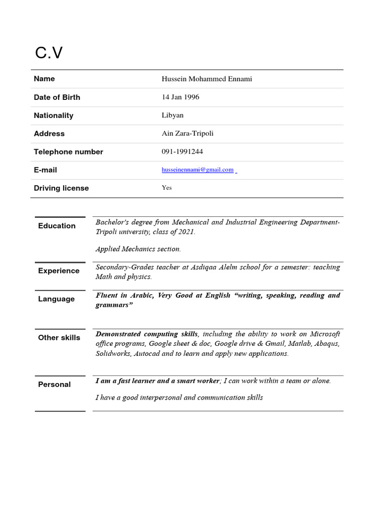 Hussein Ennami CV | PDF