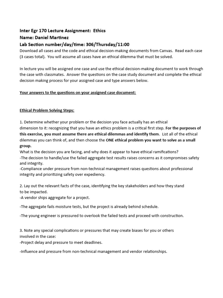 Lecture Assignment Ethics Case Studies | PDF | Decision Making | Justice