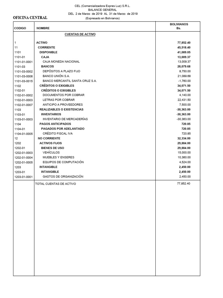 Balance General CEL S.R.L. 2019 | PDF | Hoja de balance | Bancos