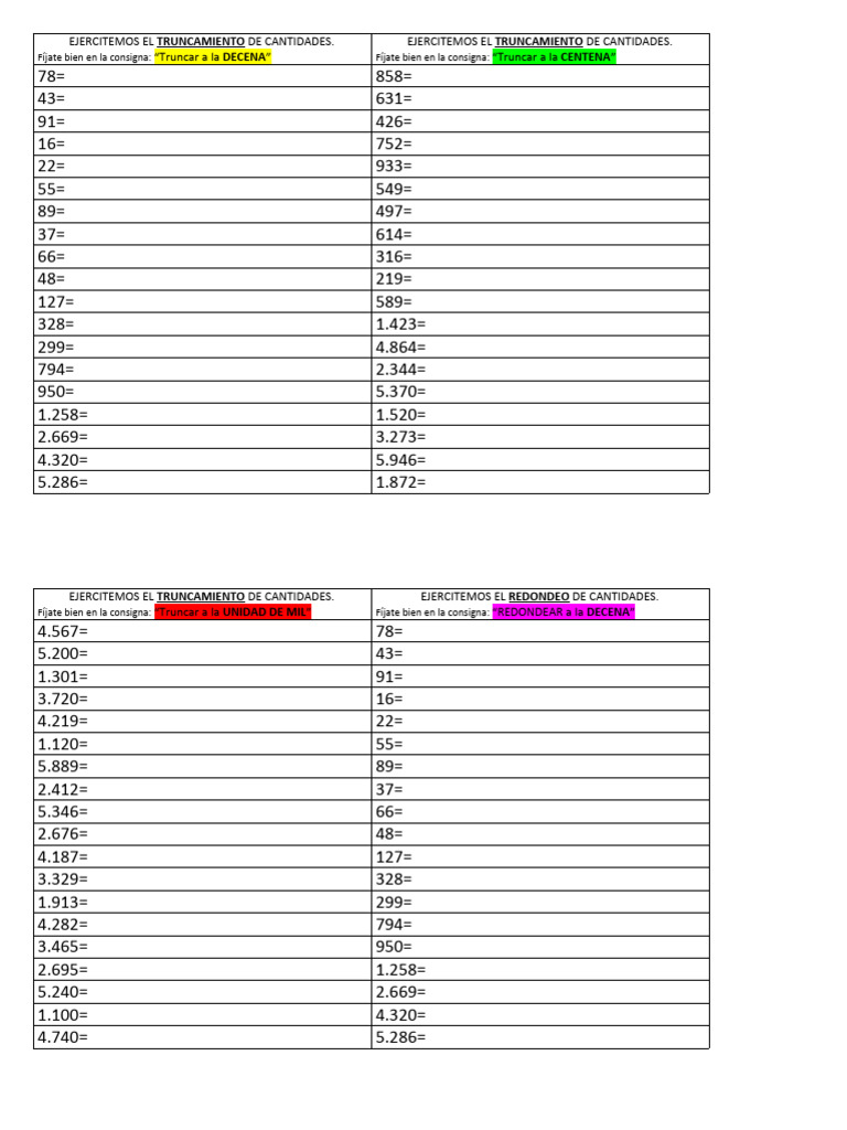 Ejercicios de Truncamiento y Redondeo | PDF