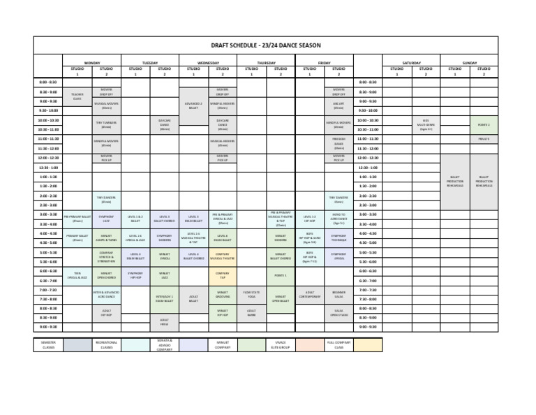 Season 23-24 - The Studio Draft Schedule | PDF | Dances | Performing Arts