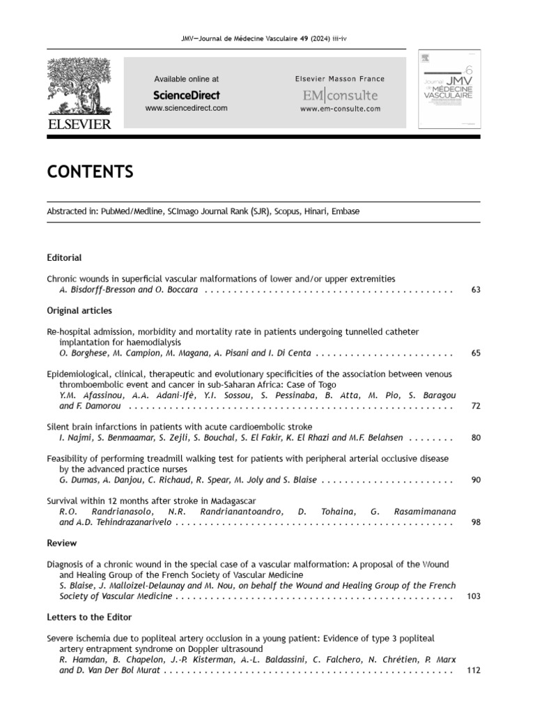 Contents - 2024 - JMV Journal de M Decine Vasculaire | PDF | Thrombosis ...