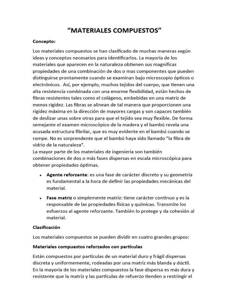 MATERIALES COMPUESTOS Informes | PDF | Material compuesto | Materiales