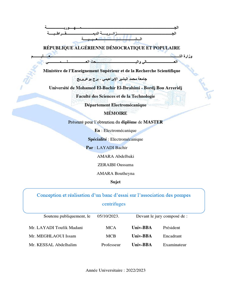 PFEConception Et Réalisation D'un Banc D'essai Sur L'association Des Pompes | PDF | Pompe ...