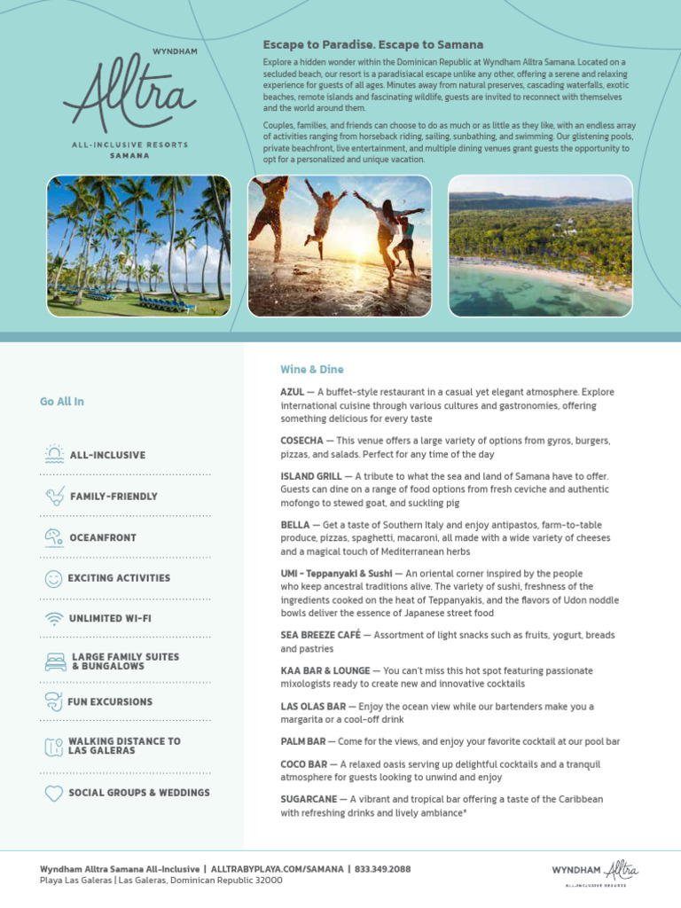 Wyndham Alltra Samana Resort Fact Sheet | PDF | Cuisine | Foods
