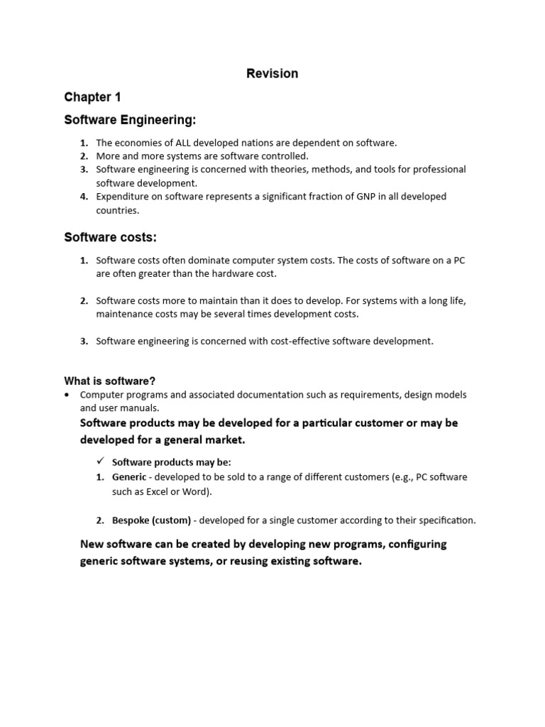 Chapter 1 Revision | PDF | Software | Engineering
