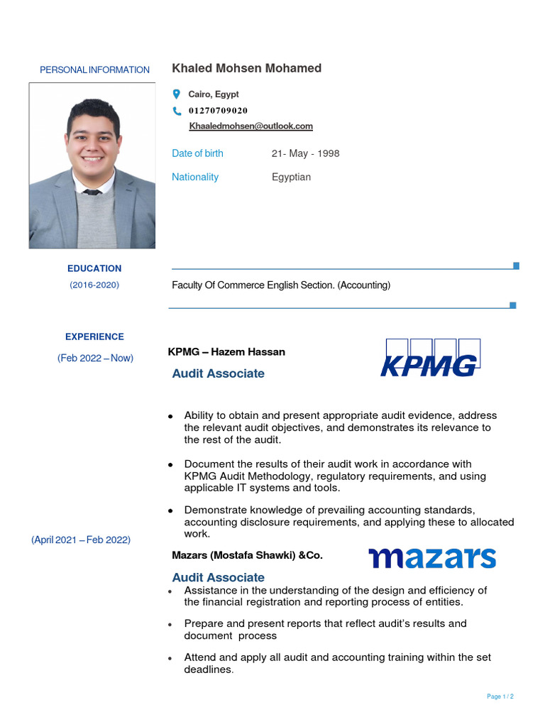 Khaled Mohsen Updated CV | PDF | Audit | Accounting