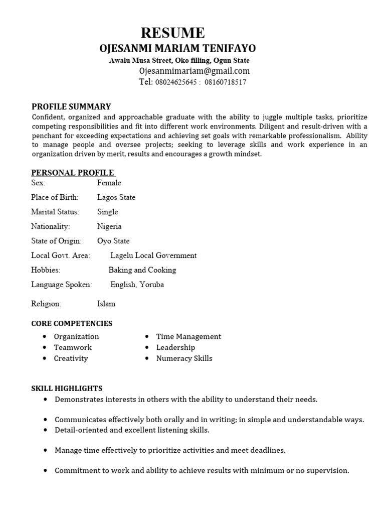 Resume: Ojesanmi Mariam Tenifayo | PDF