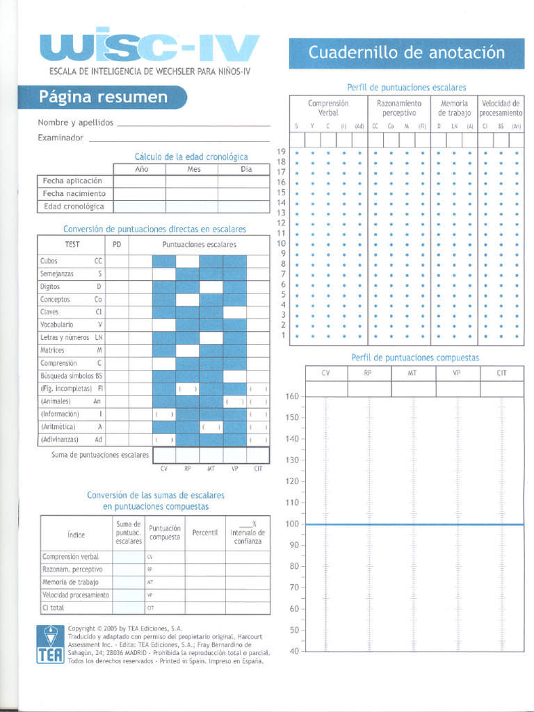 Wisc-Iv Cuadernillo de Anotacion | PDF