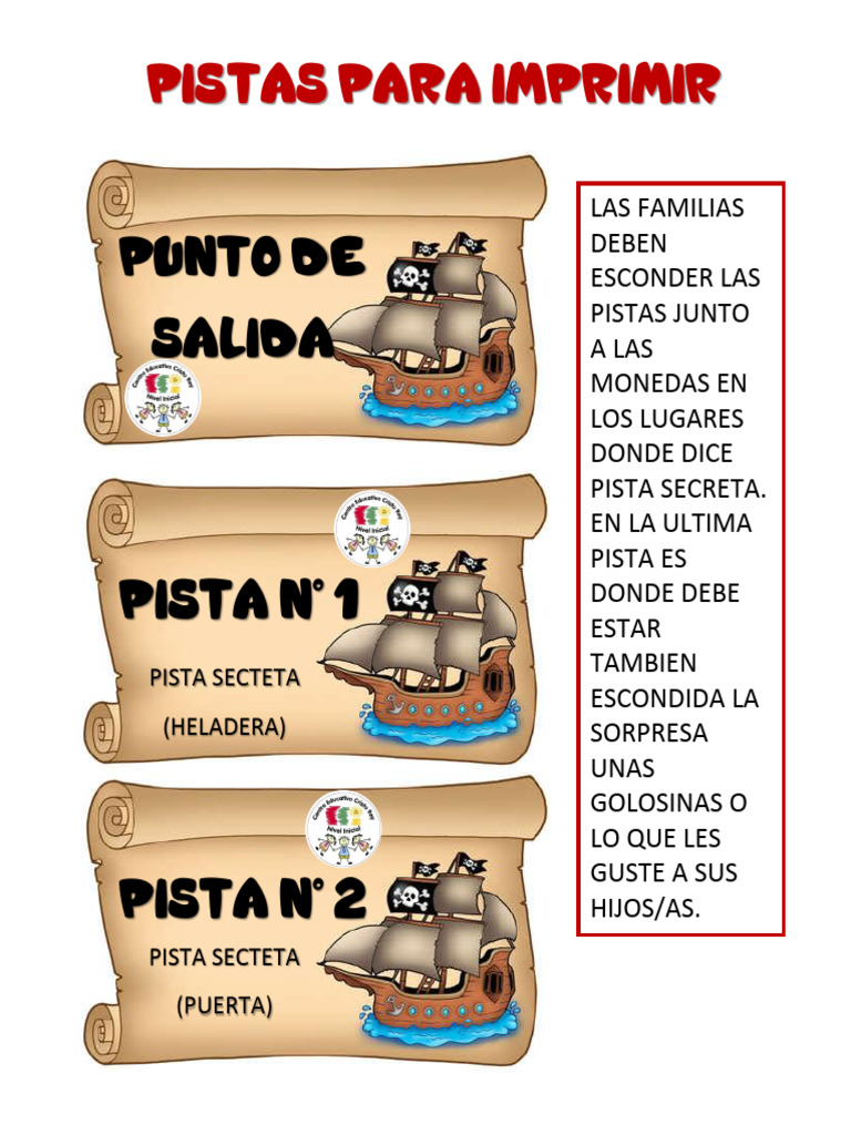 BÚSQUEDA DEL TESORO, PISTAS | PDF