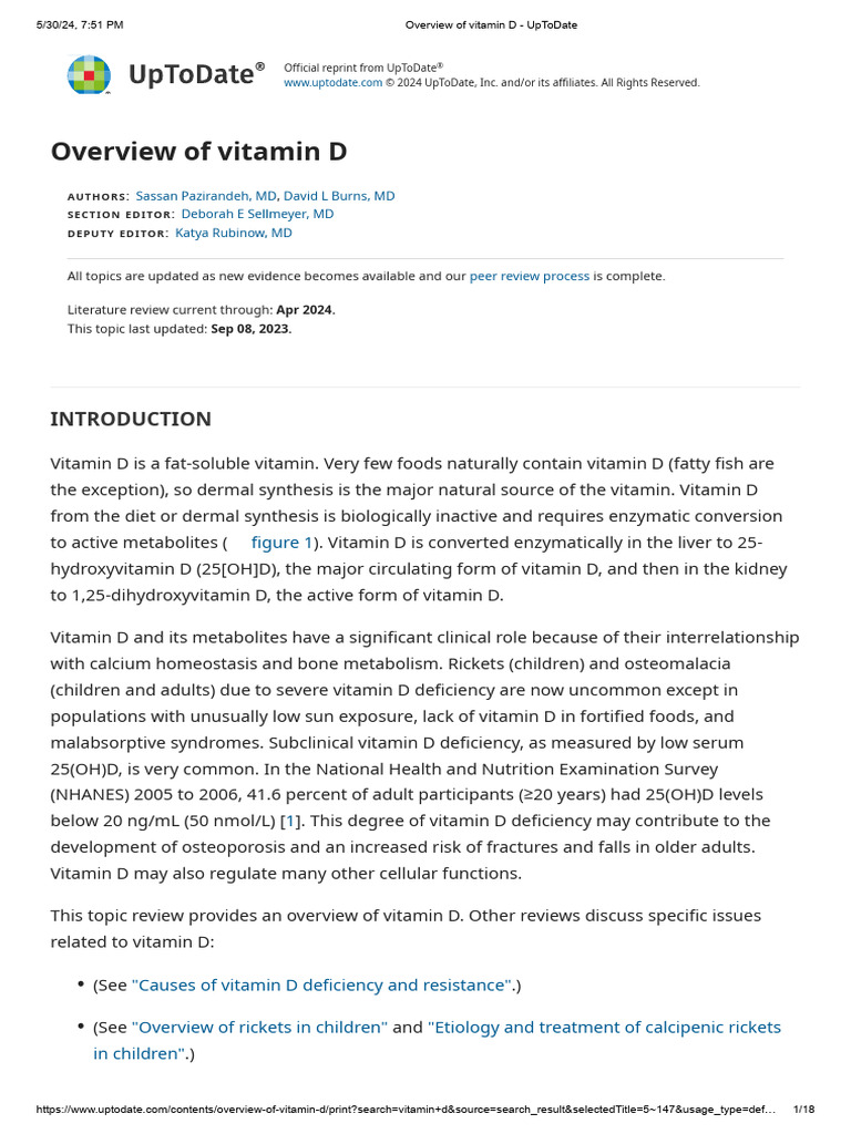 Overview of vitamin D - UpToDate | PDF | Vitamin D | Vitamin