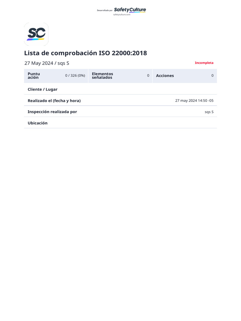 CHECKLIST ISO 22000 | PDF | Seguridad alimenticia