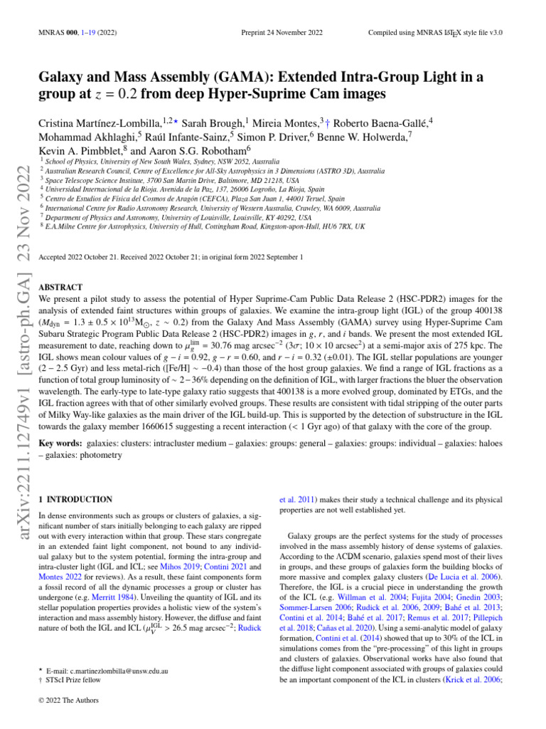 Galaxy and Mass Assembly (GAMA) : Extended Intra-Group Light in A Group ...