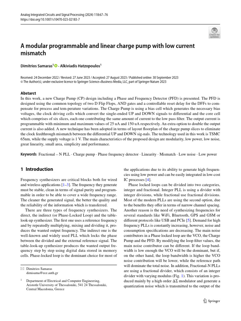 A Modular Programmable and Linear Charge Pump With Low Current Mismatch ...
