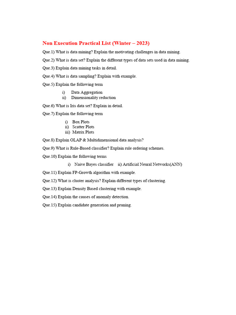 Data Mining Practical List 2023 | PDF