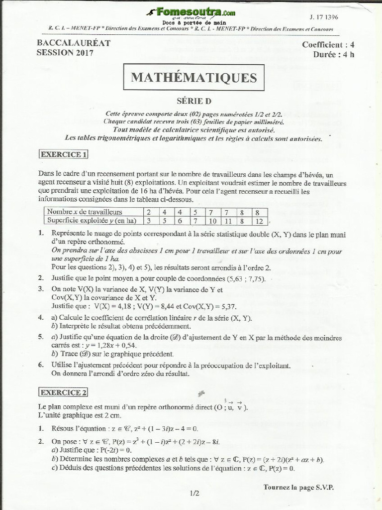 612b89ca3db74sujet de Maths Bac D 2017 | PDF
