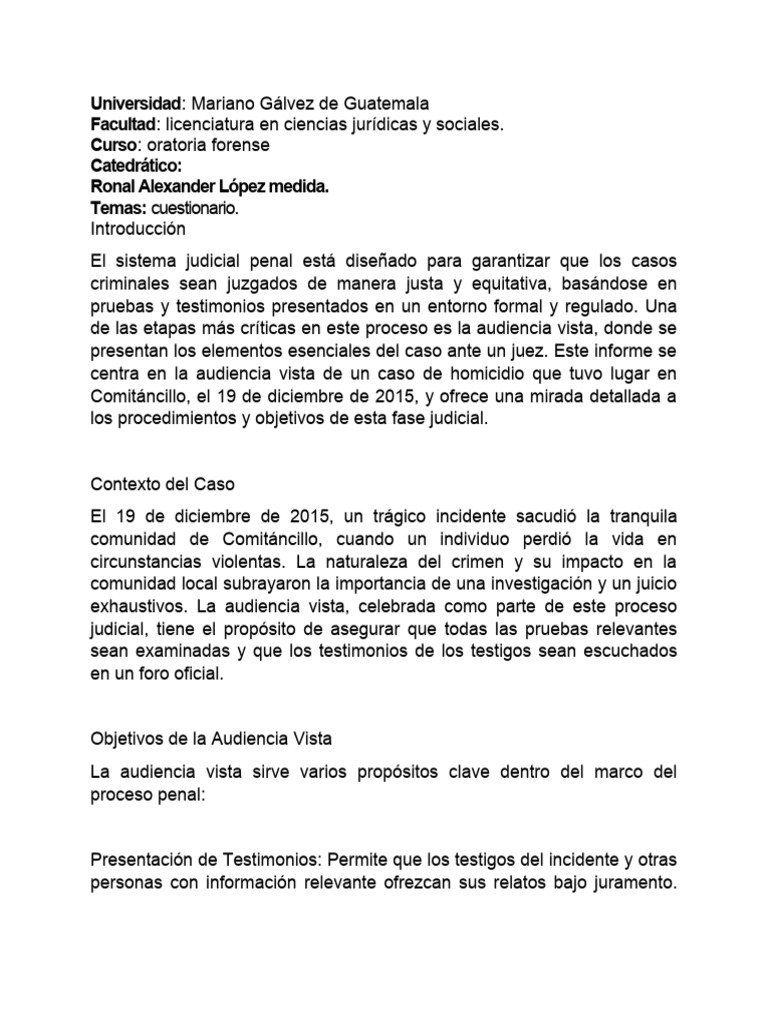 Informe de Audiencia | PDF | Testigo | Testimonio