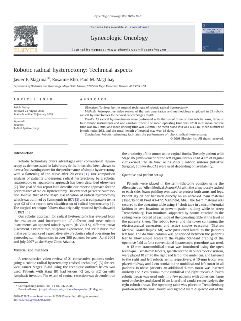 Robotic Radical Hysterectomy - Technical Aspects | PDF | Vagina | Uterus