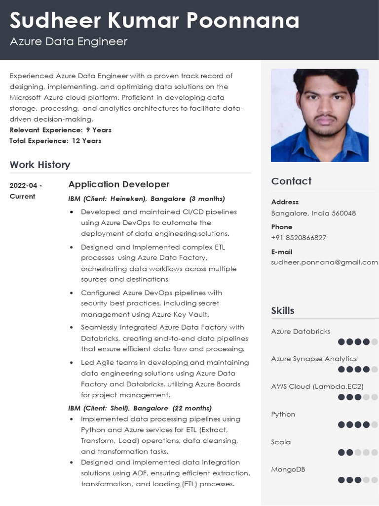 SudheerKumar Ponnana Resume | PDF | Microsoft Azure | Apache Hadoop