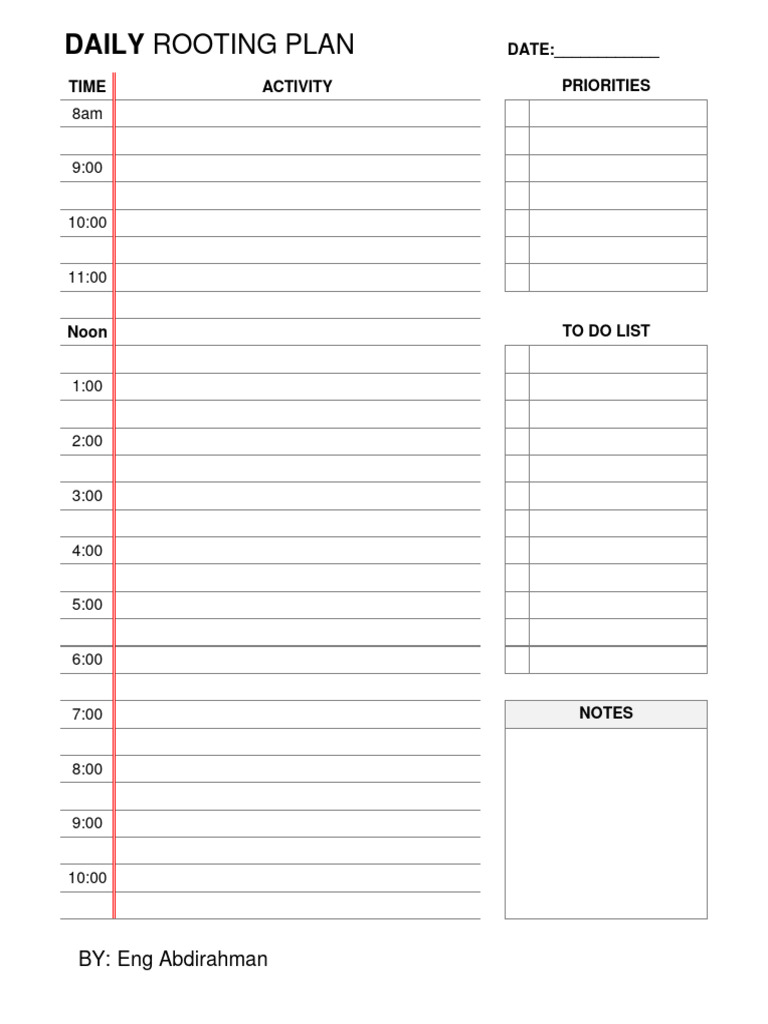 Daily Rooting Calendar Portrait Red Line | PDF