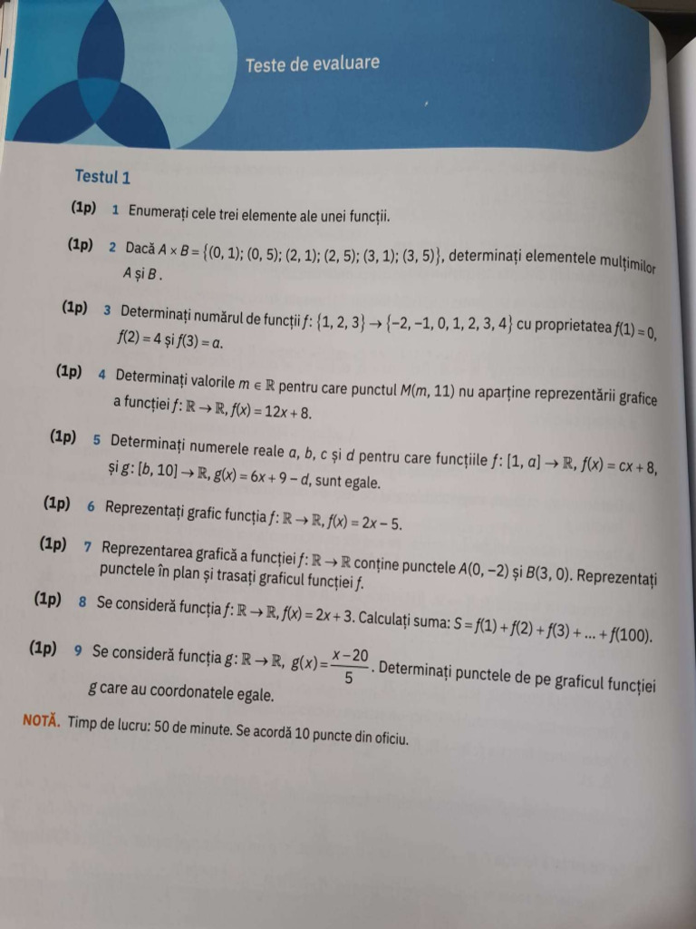 Test Functii Art 1 Clasa 8 | PDF