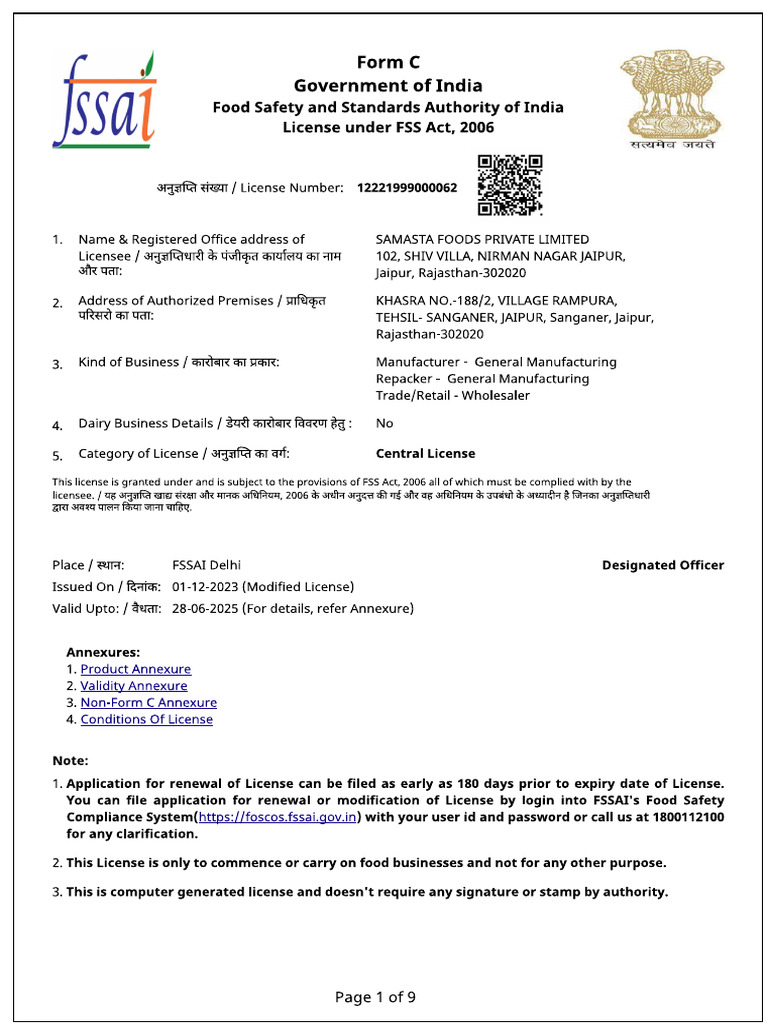 Fssai License | PDF