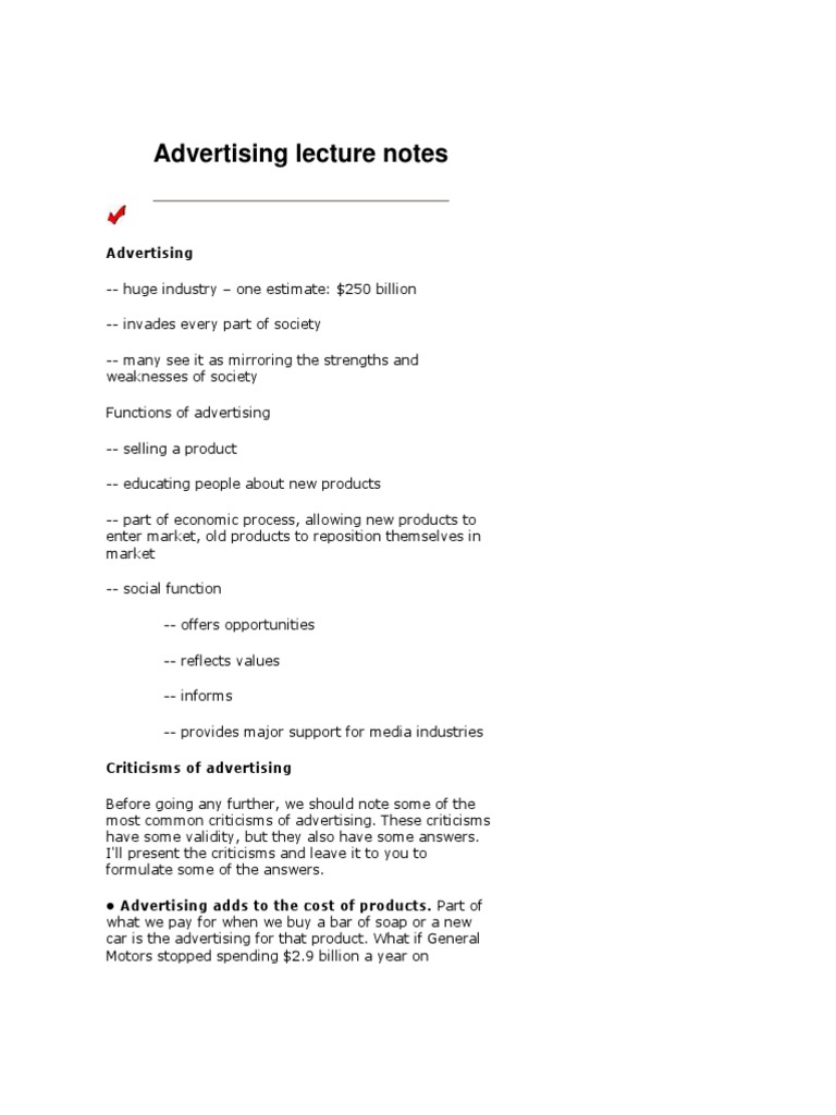Advertising Lecture Notes | PDF | Advertising | Brand
