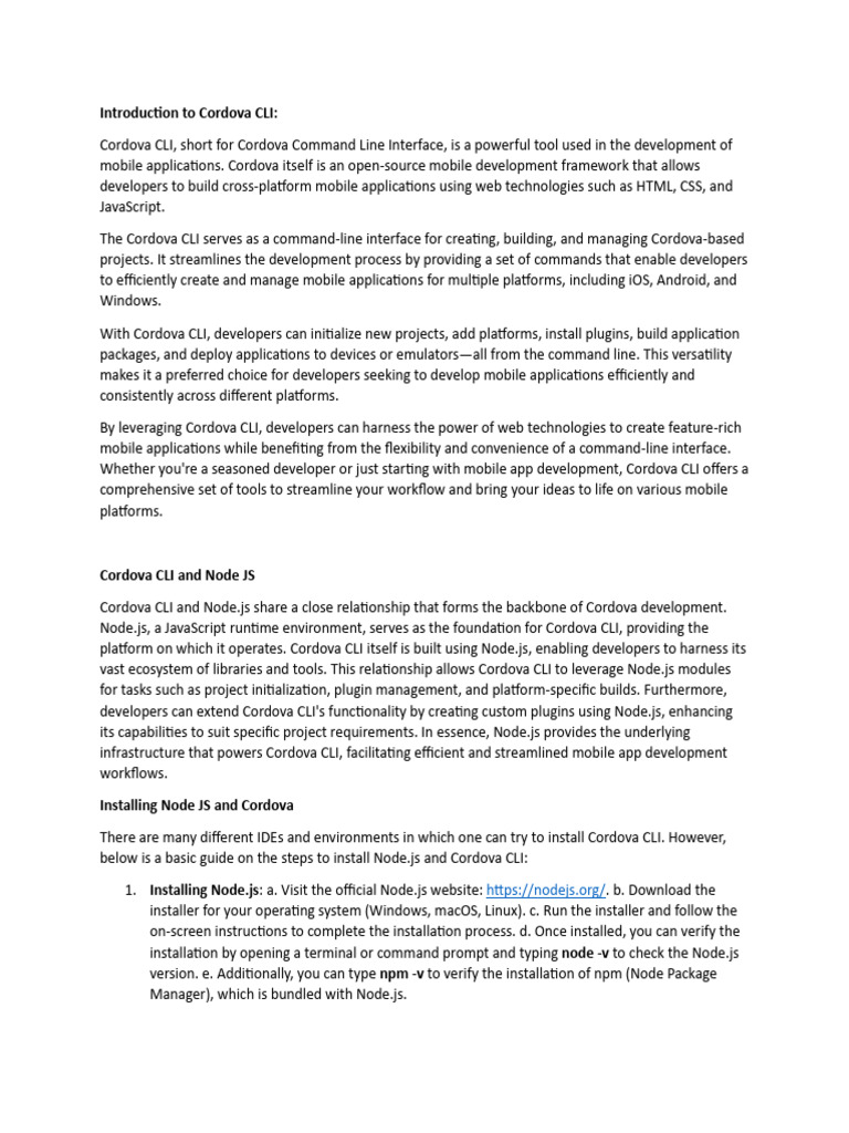 Introduction To Cordova CLI | PDF | Mobile App | Android (Operating System)