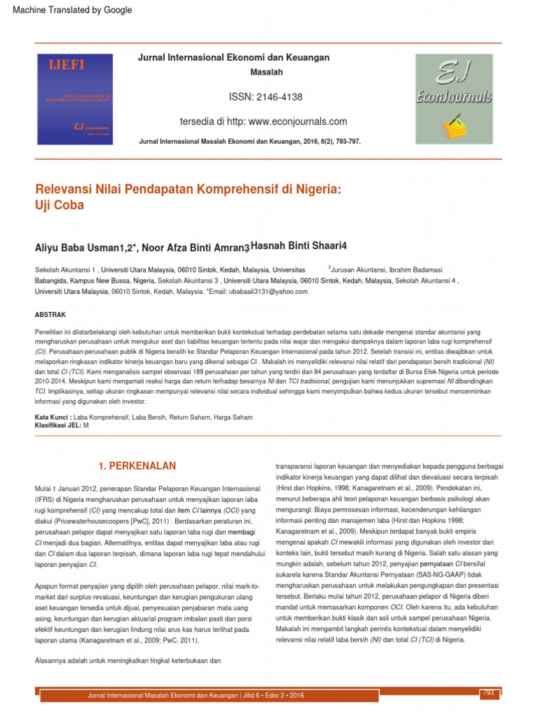2016 Usman, Et Al, 2016, The Value Relevance of Comprehensive Income in ... 2016 Usman, Et Al, 2016, The Value Relevance of Comprehensive Income in ...