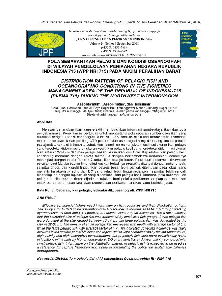 Pola Sebaran Ikan Pelagis Dan Kondisi Oseanografi Di Wilayah ...