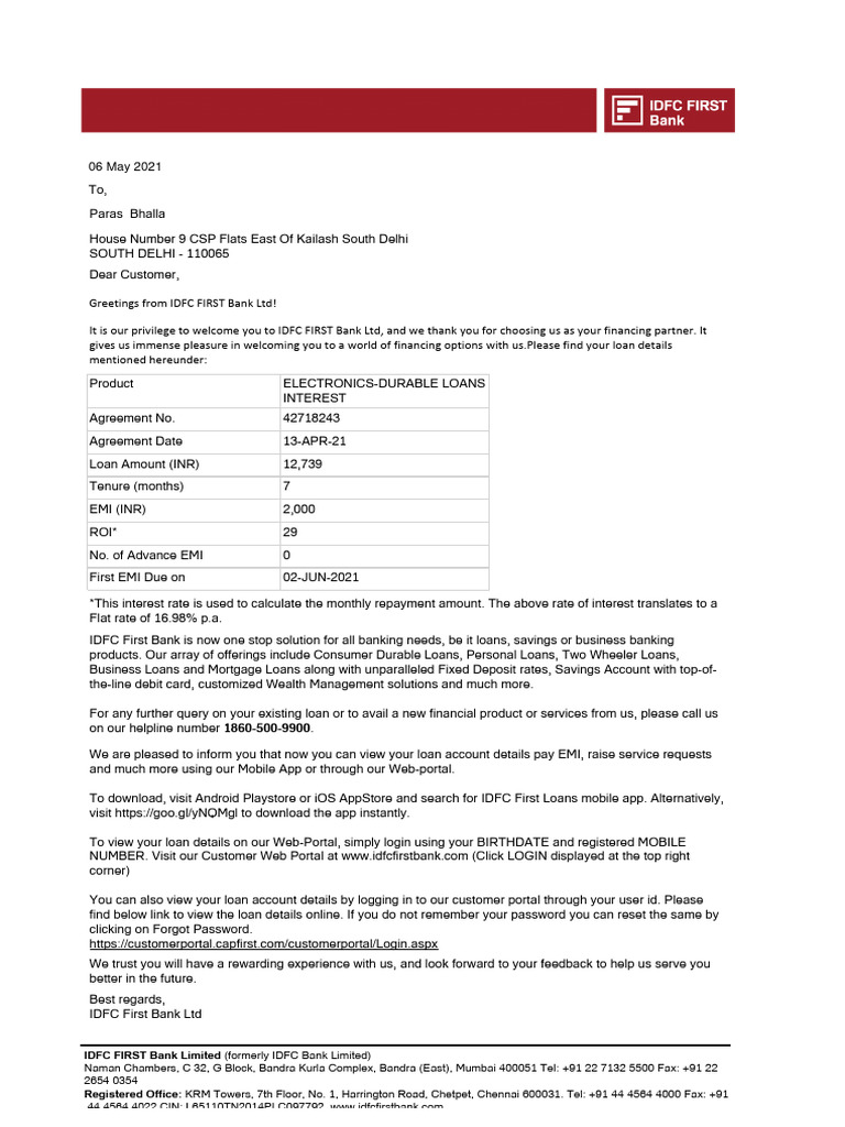 IDFC FIRST Bank Limited (Formerly IDFC Bank Limited) | PDF | Banks | Loans