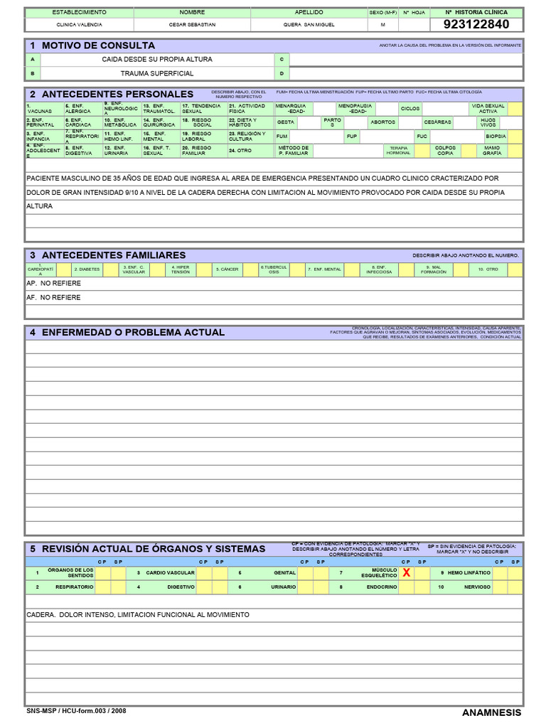 Form. 003 ANAMNES | PDF | Medicina | Causas de la muerte