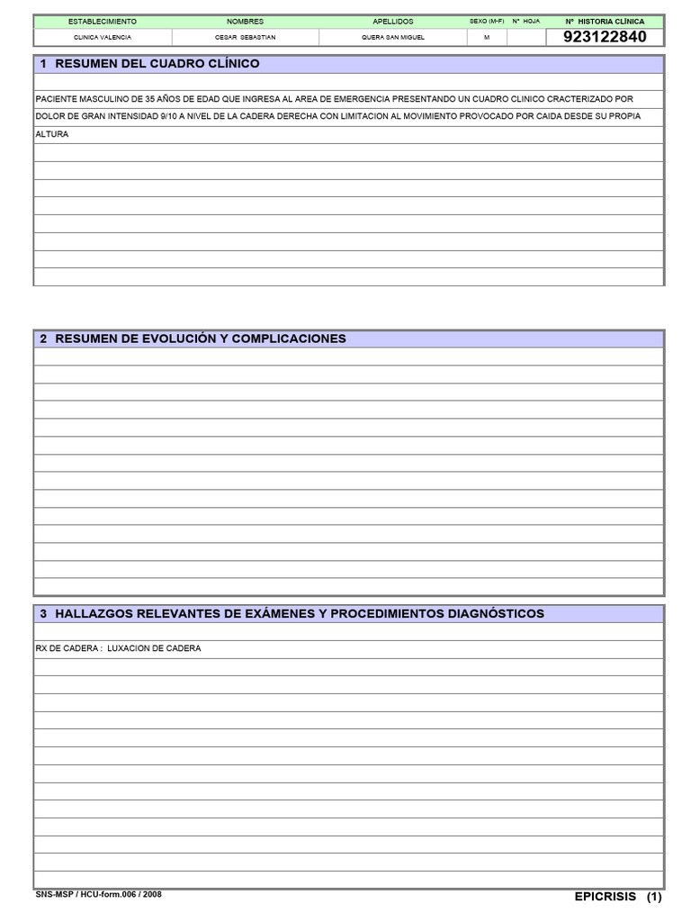 Form. 006 EPICRISIS | PDF | Enfermedades y trastornos humanos ...