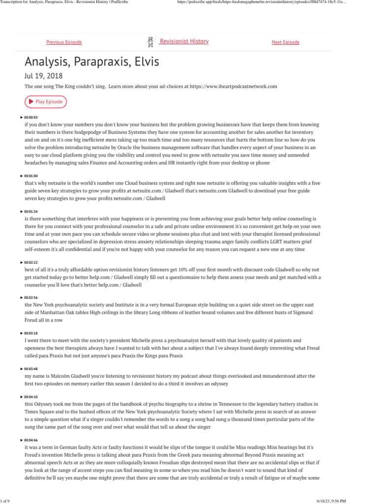 Analysis, Parapraxis, Elvis | PDF | Elvis Presley