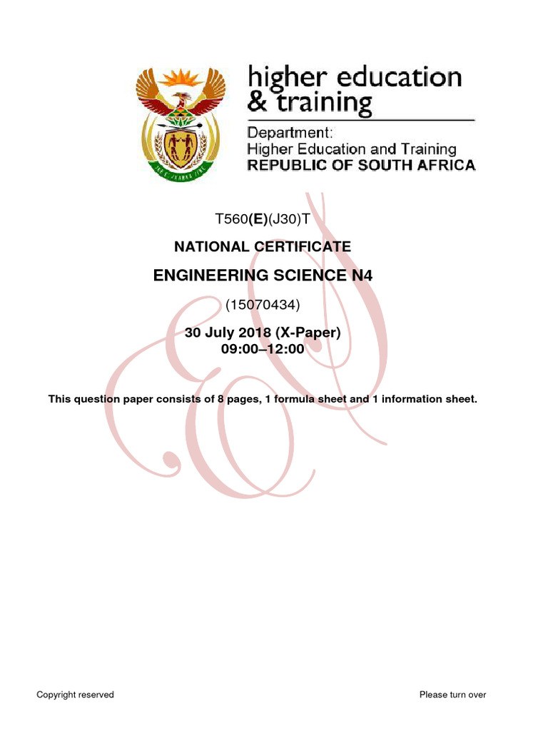 N4 Engineering Science August 2018 | PDF | Young's Modulus | Density