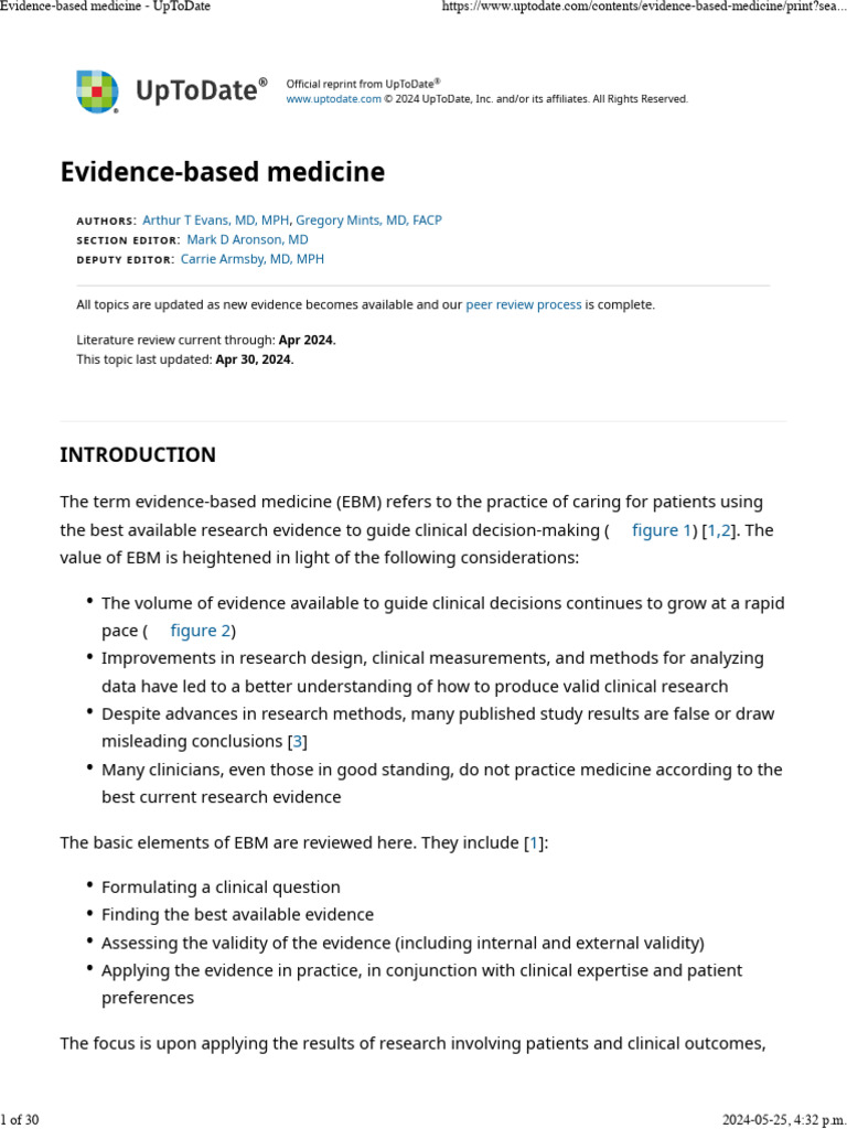 Evidence-Based Medicine - UpToDate | PDF | Systematic Review | Evidence ...