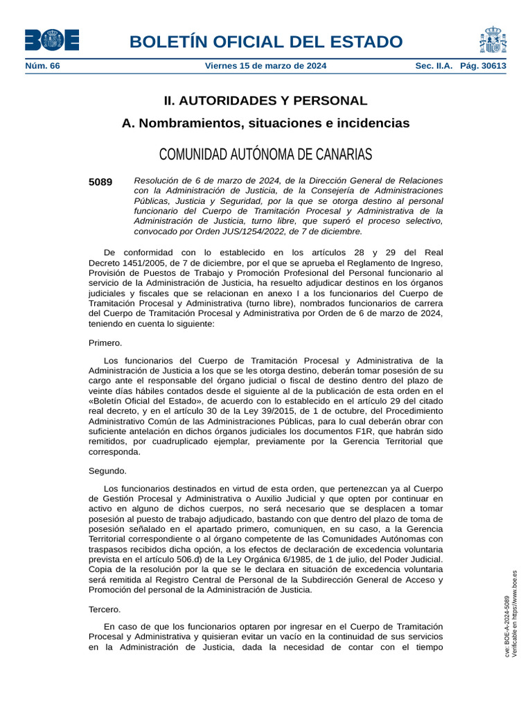 Nombramientos en Justicia Canarias 2024 | PDF | Islas Canarias | Ley ...