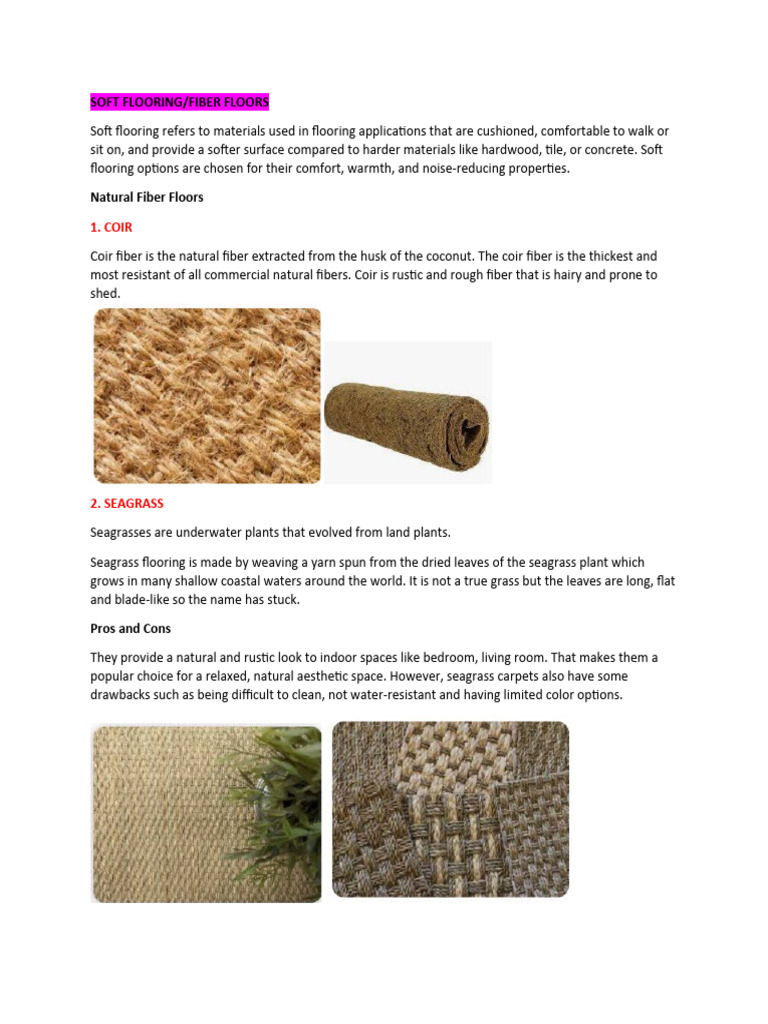 Soft Flooring Options: Natural & Synthetic | PDF | Carpet | Flooring