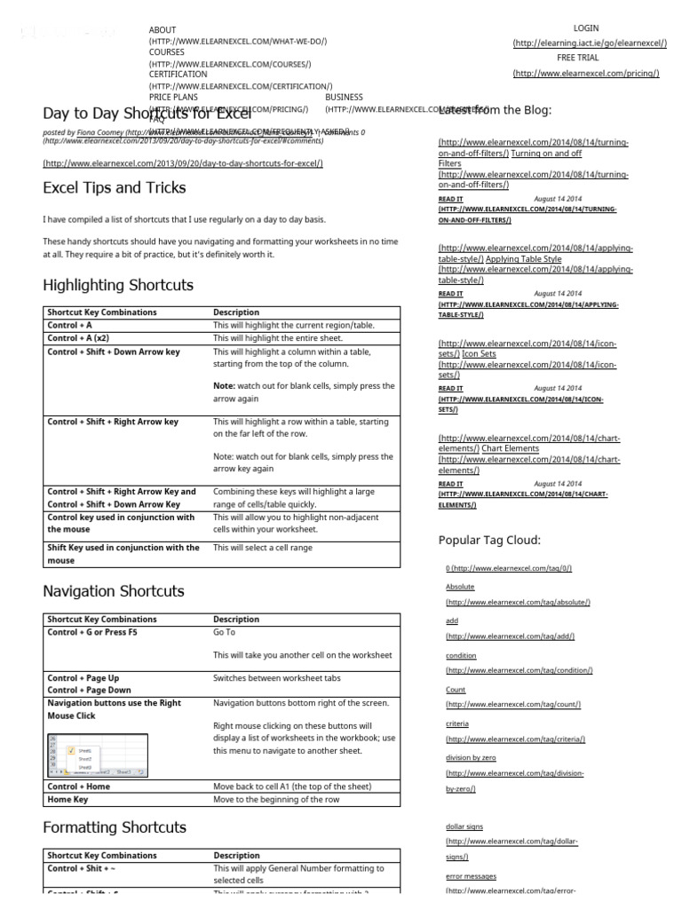 Day To Day Shortcuts For Excel - eLearnExcel | PDF | Visual Basic For ...
