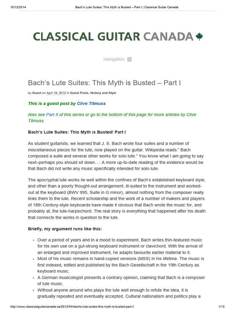 Bach's Lute Suites - This Myth Is Busted - Part I - Classical Guitar ...