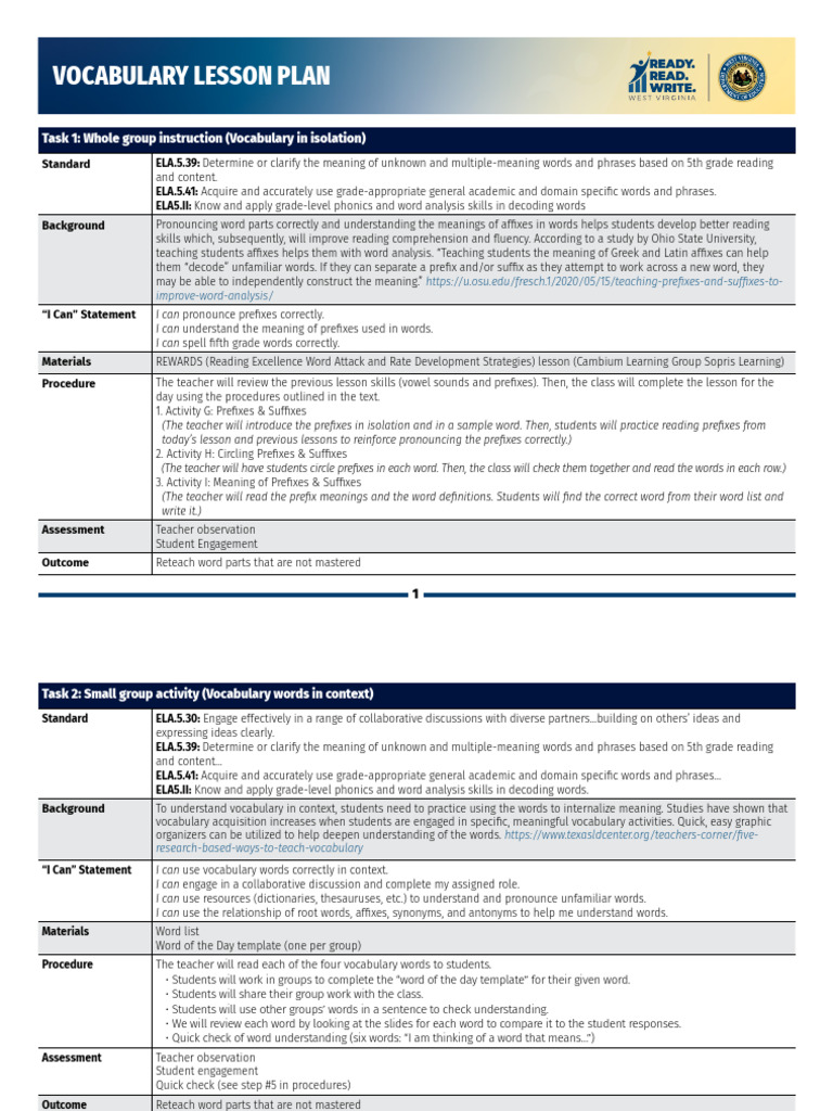 Ready Read Write Vocab Lesson v1 | PDF | Phonics | Vocabulary