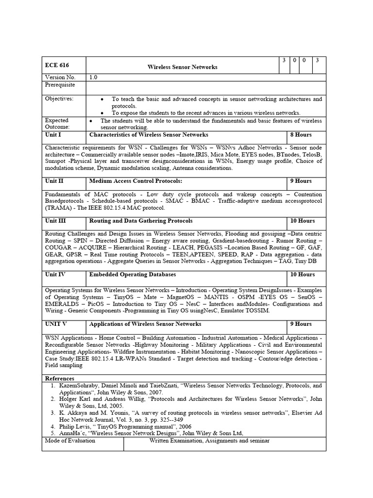Wireless Sensor Networks Course Overview | PDF | Wireless Sensor Network | Computer Engineering