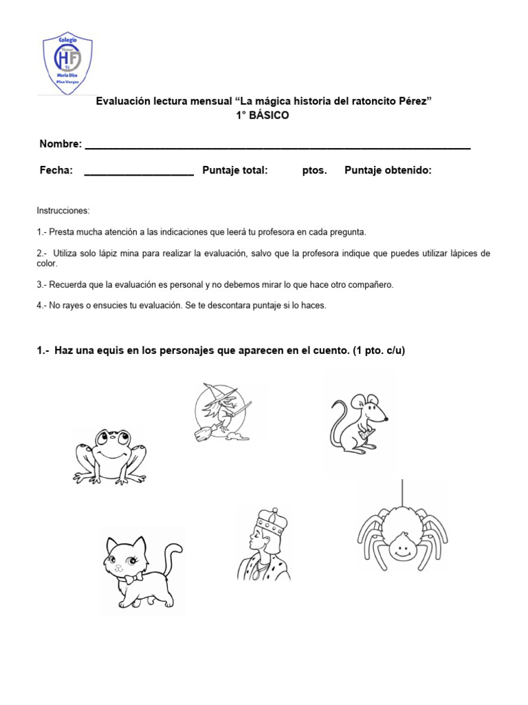 Evaluación de lectura: Ratoncito Pérez | PDF | Juegos y actividades ...