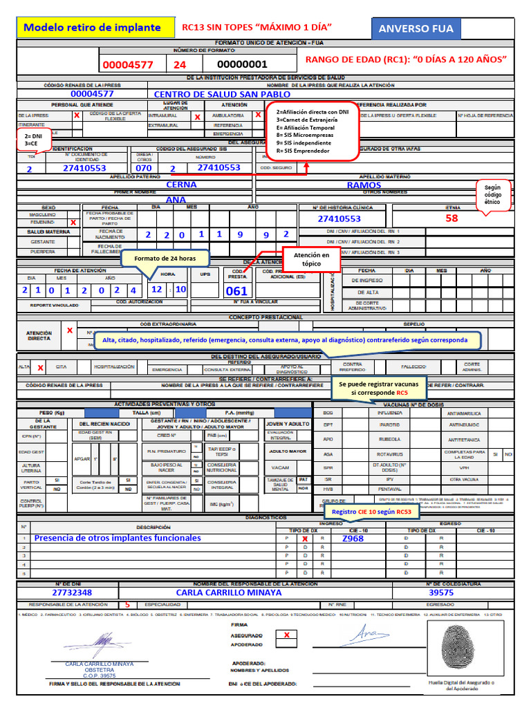 Fua 061 - Retiro de Implante - Actualizada 2024 | PDF